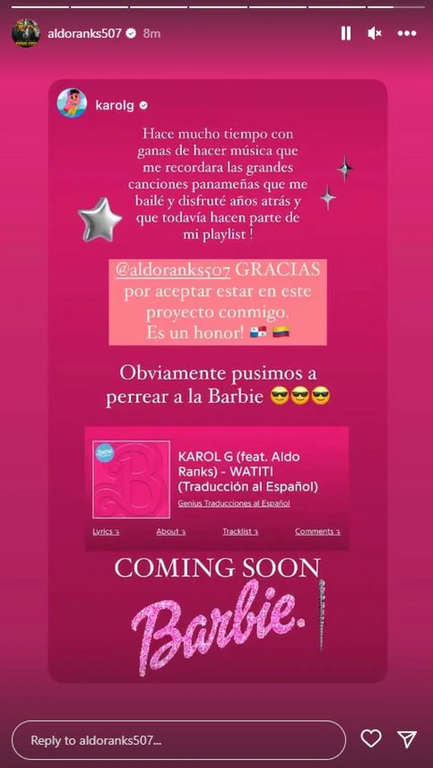 Karol G y Aldo Ranks en el soundtrack de la película Barbie