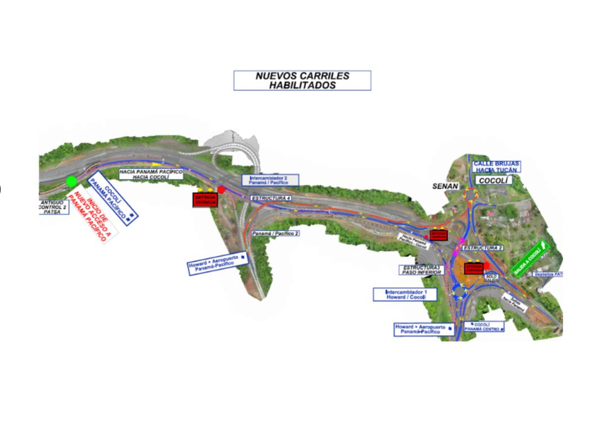 MOP habilita nuevos carriles con dirección hacia Panamá Pacífico y Cocolí