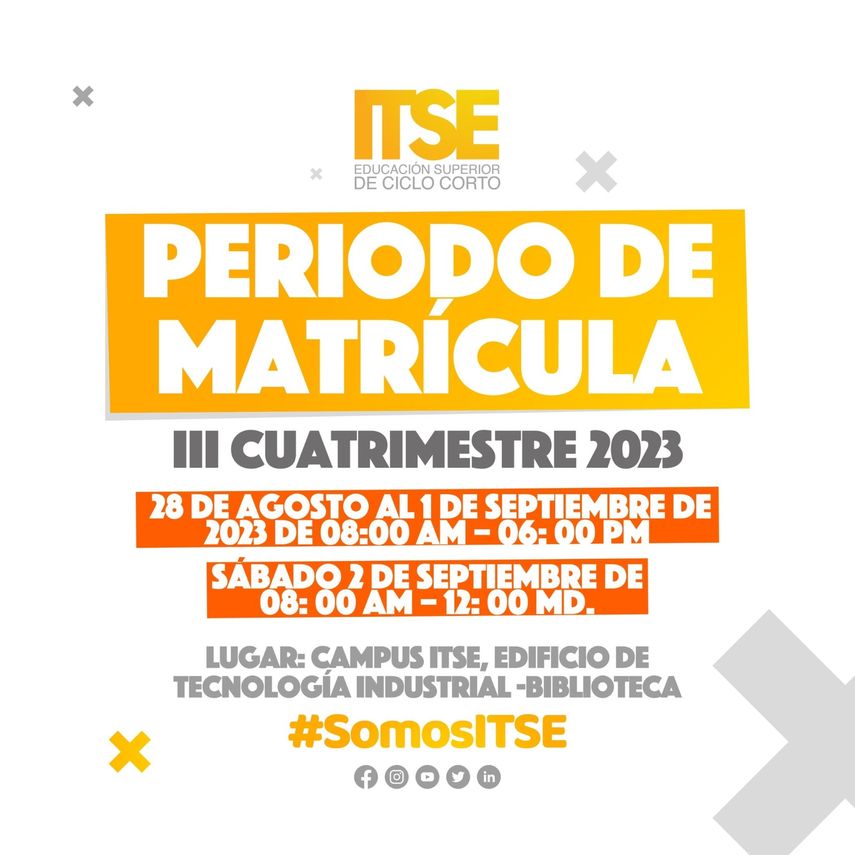 ITSE anuncia periodo de matrícula para tercer cuatrimestre